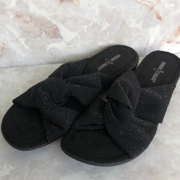 Minnetonka | Shoes | Minnetonka Sarong Slide Sandal Black Glitter 8 ...